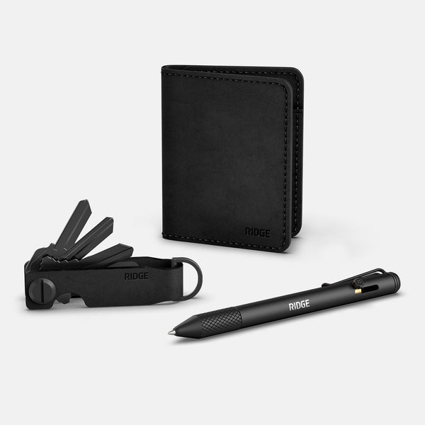 RIDGE | Wallet + KeyCase + Pen Kit - Bifold - Midnight Black Leather ...
