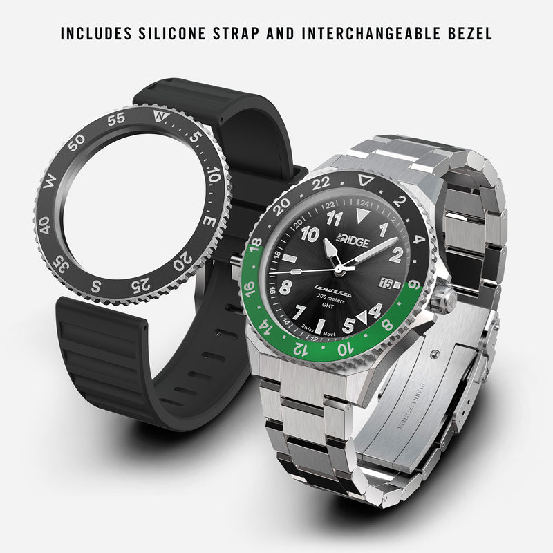 The Ridge Land & Sea GMT Watch: Royal Black