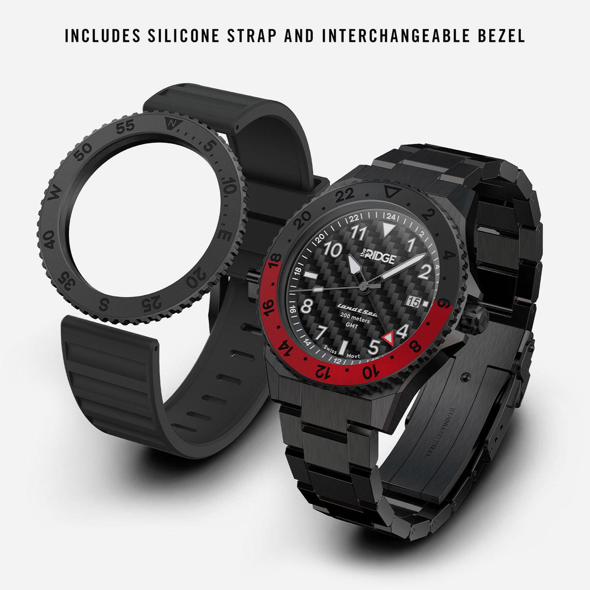 The Ridge Land & Sea GMT Watch - Carbon Fiber 3K