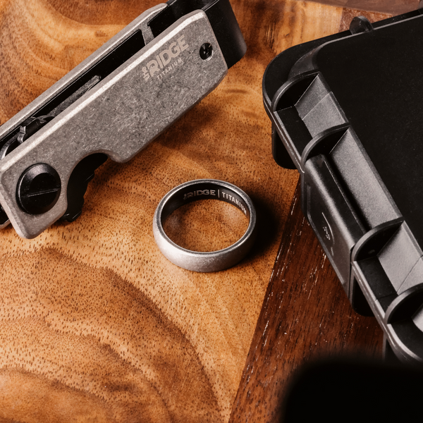 Stonewashed Titanium Men's Wedding Band - The Ridge